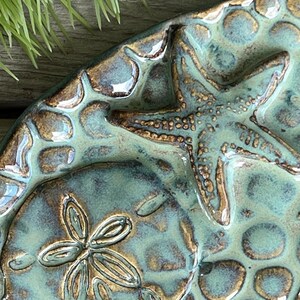Oval Stoneware Sculpted Sea Shells Platter in Sea Foam Green and Brown ...