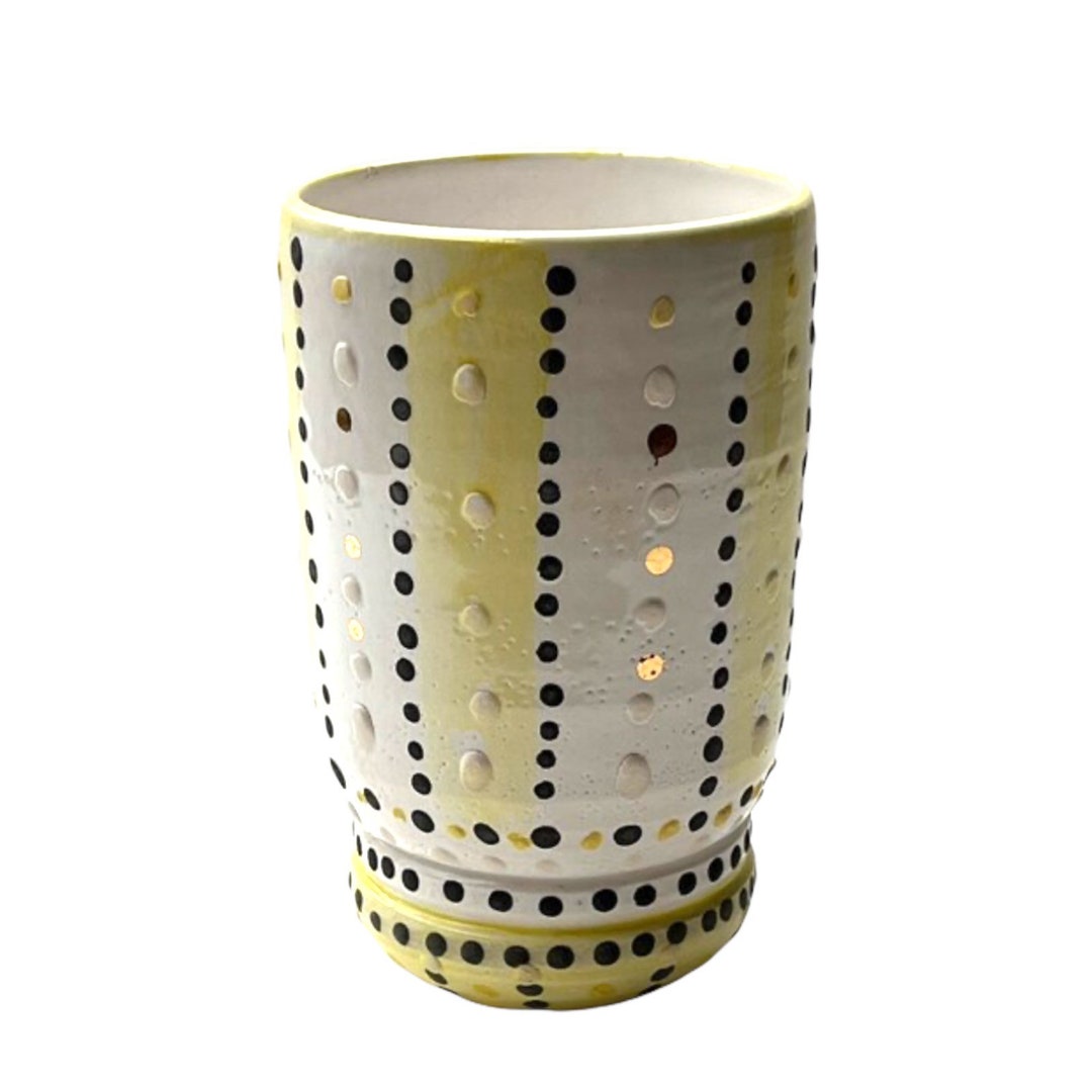 Yellow Stripe Pottery Vase With Polkadots in Black & Gold - Etsy