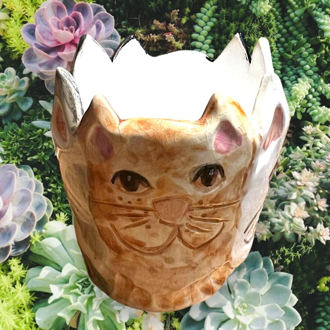 Cat Faces Vase or Planter in Crackle Glaze/cat Lover Gift - Etsy