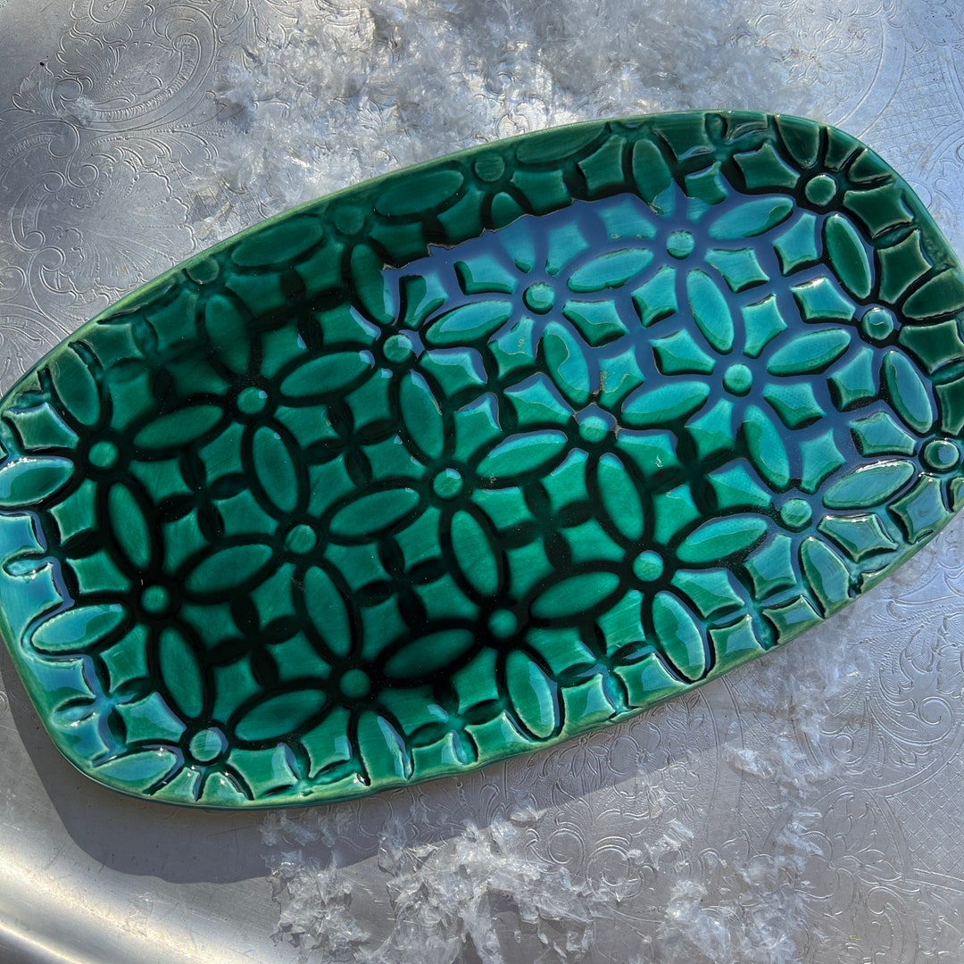 Emerald Green Rectangular Ceramic Dish With Geometric - Etsy