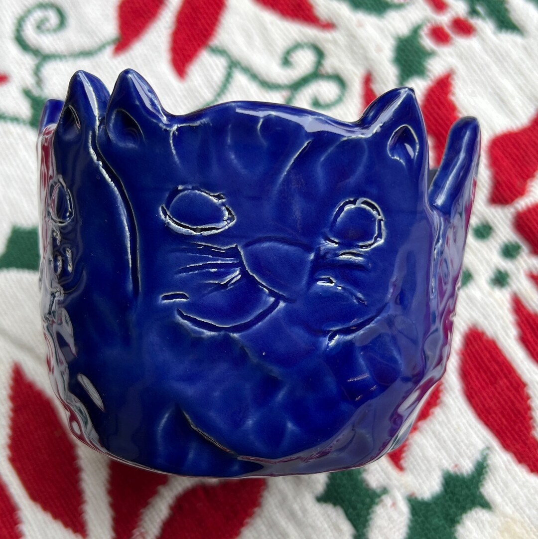 Three Cat Faces-blue Pottery Planter/cat Lover Gift - Etsy