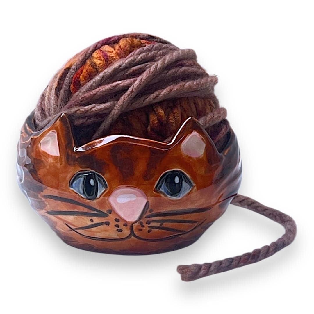 Taupe and Orange Cat Pottery Yarn or Knitting Bowl/this One Ready to ...