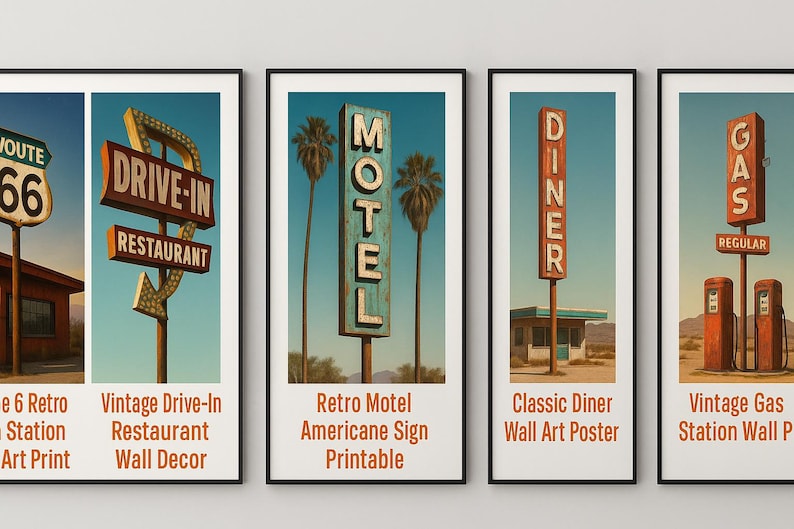 Route 66 Retro Gas Station Print – Vintage Americana Wall Art – Digital ...