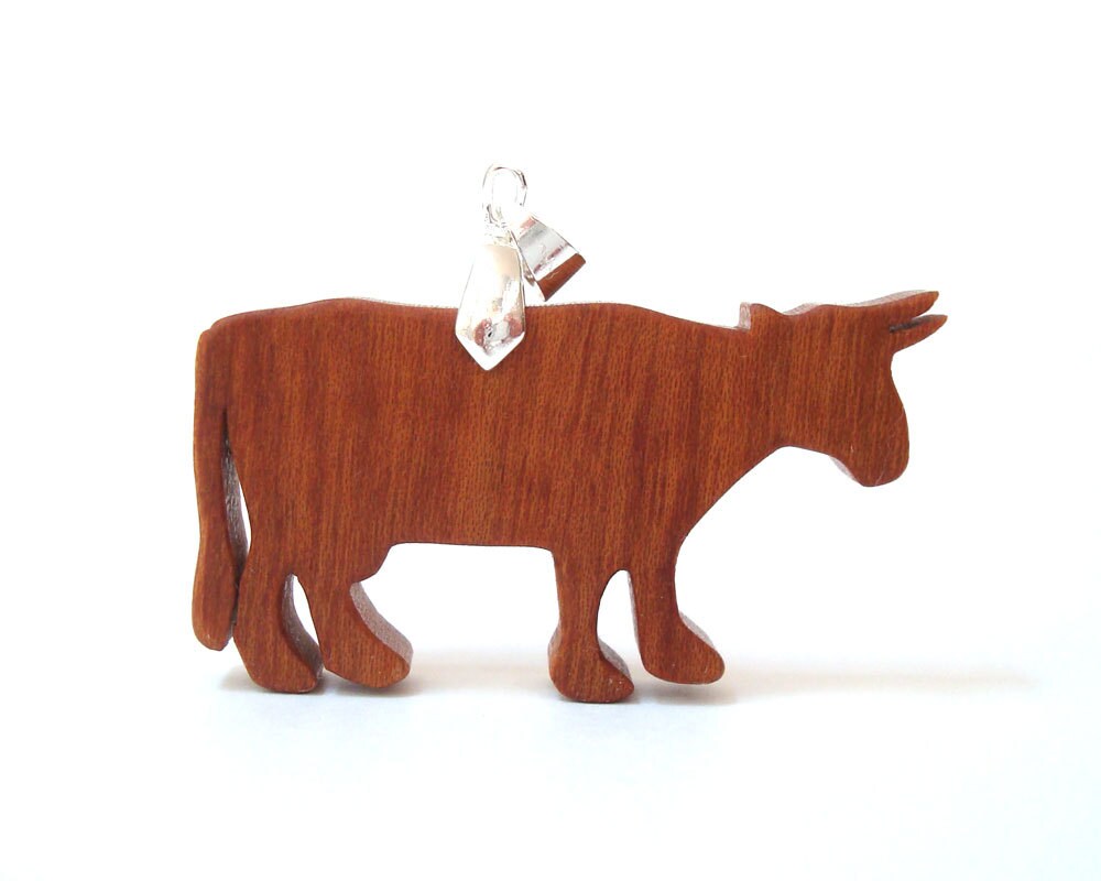 Cow Necklace Wood Farm Animal Pendant Country Rural Cherry - Etsy