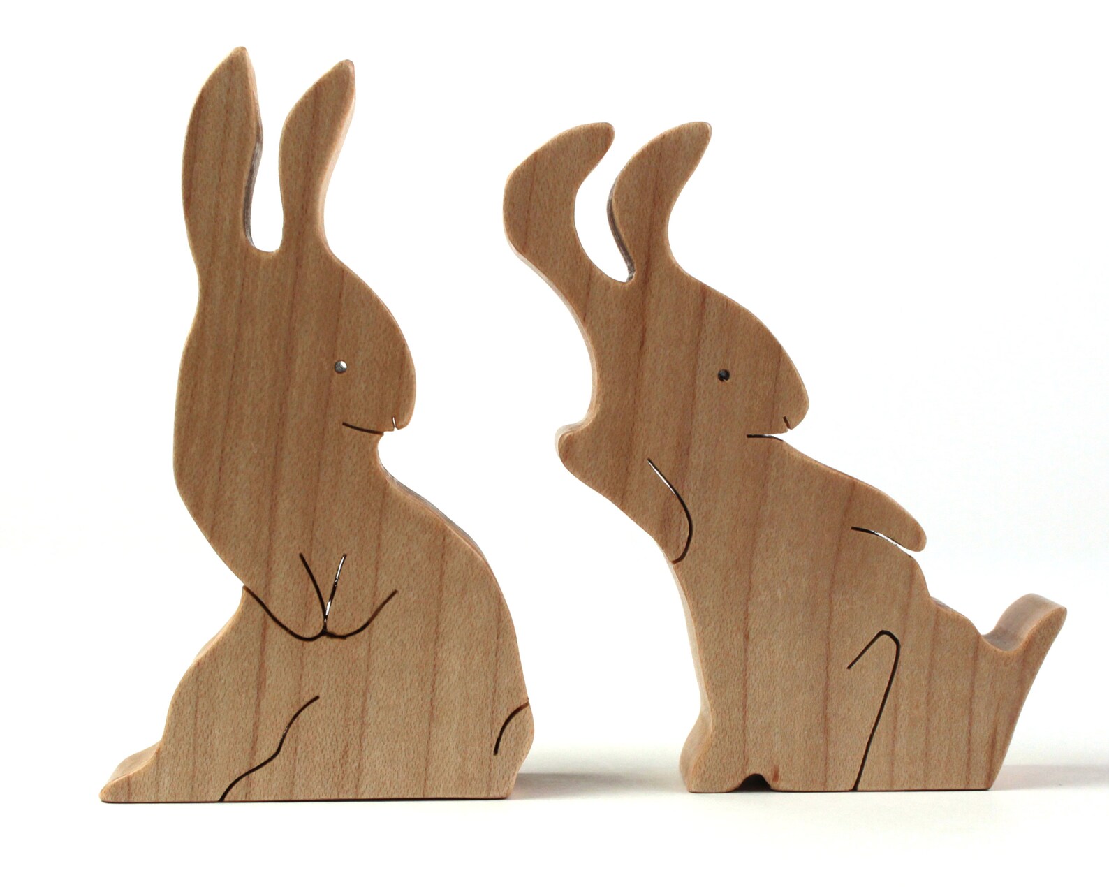 Wood Rabbit Pair Whimsical Rabbit Decoration Wooden Easter - Etsy 日本