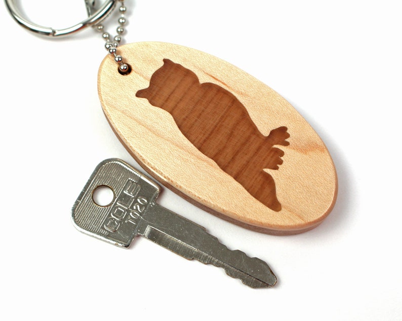 Owl Keychain Wood Owl Key Fob Wooden Animal Key Ring Owl - Etsy