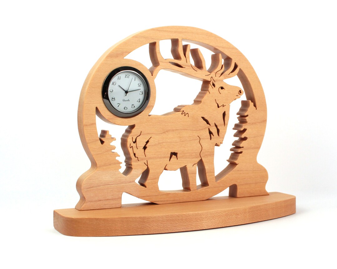 Elk Clock, Maple Wood Desktop Deer Clock, Woodland Themed Home ...