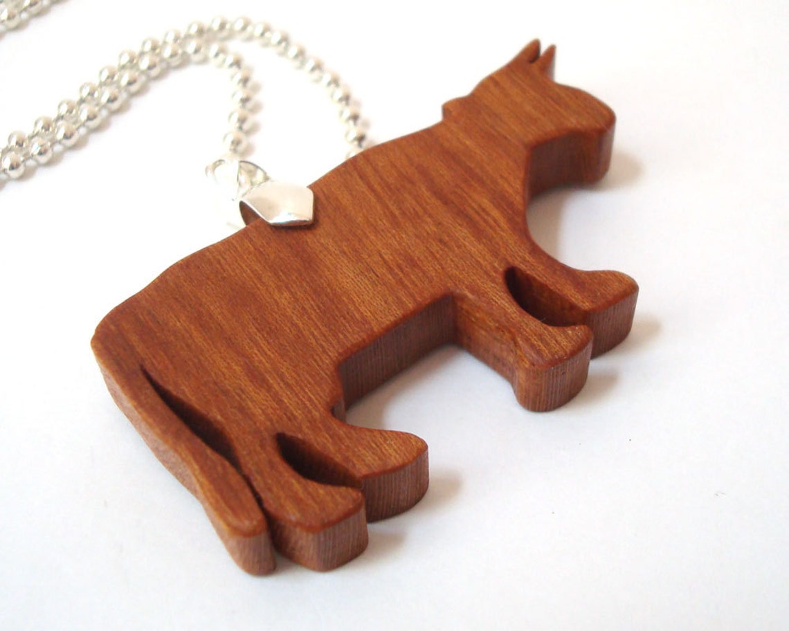 Cow Necklace Wood Farm Animal Pendant Country Rural Cherry - Etsy