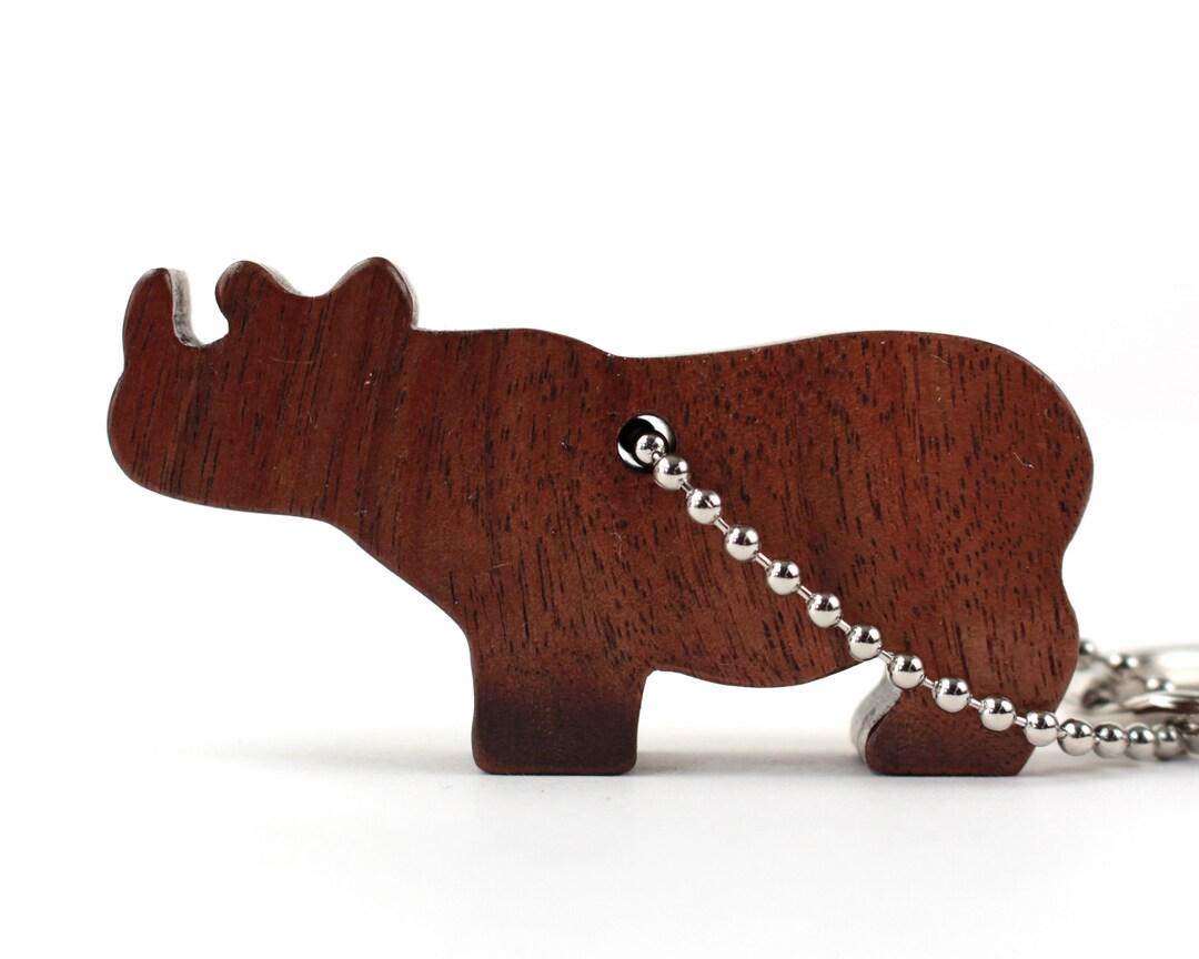 Rhinoceros Key Chain, Rhino Silhouette Key Fob, Wood Scroll Saw Animal ...