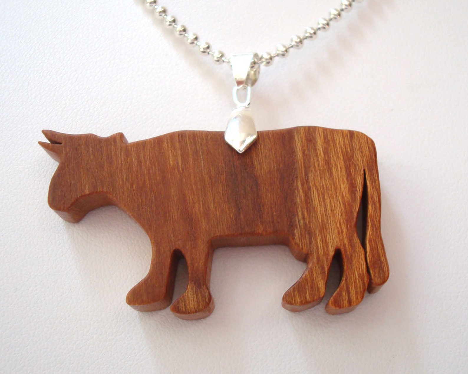 Cow Necklace Wood Farm Animal Pendant Country Rural Cherry - Etsy