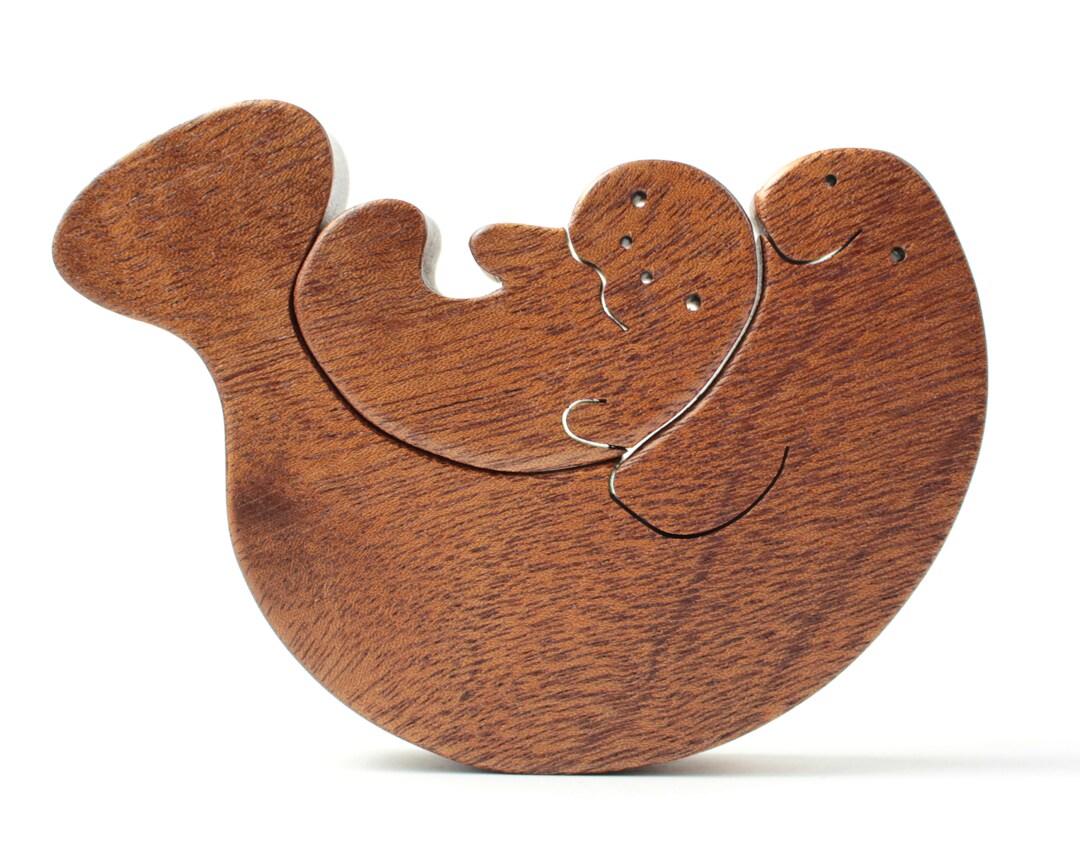 Wood Manatee Decoration, Mother and Baby Manatee Figurine, Wooden Ocean ...
