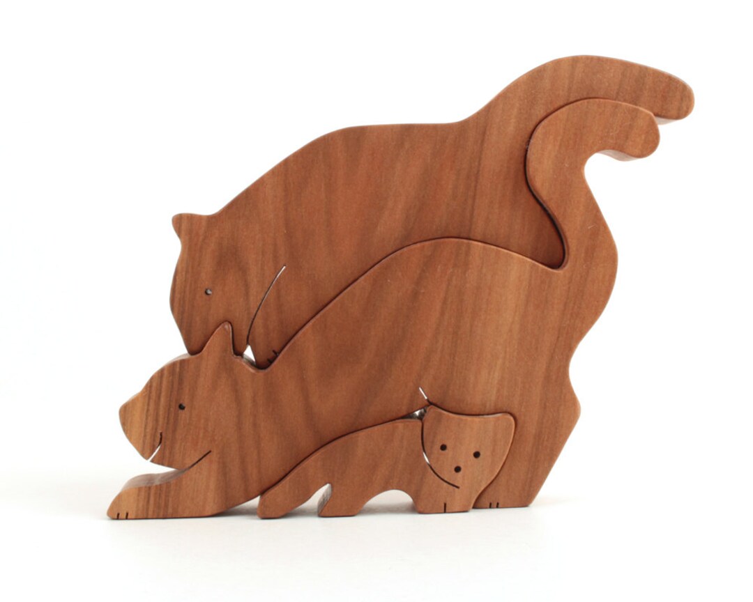 Wood Cat Decoration, 3 Piece Cat Stack, Wooden Kitty Family, Cat Shelf ...