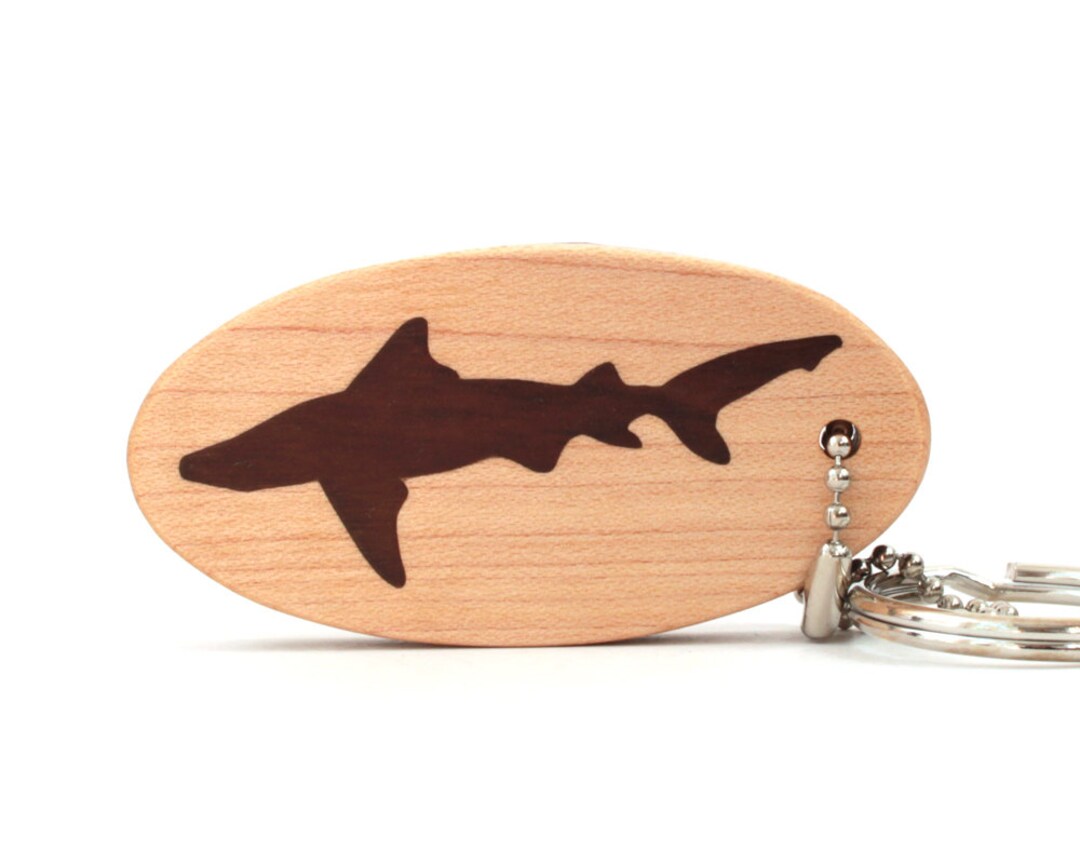 Wood Black Tip Shark Key Chain, Bull Shark Key Fob, Wood Shark Key Ring ...