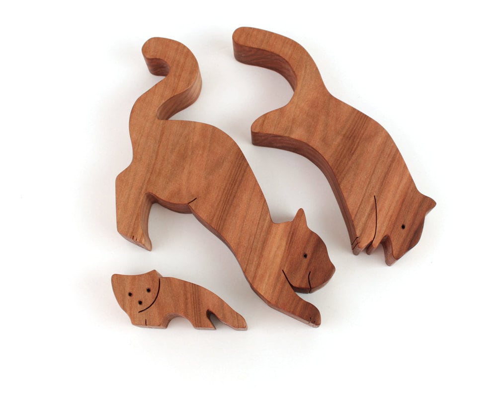 Wood Cat Decoration 3 Piece Cat Stack Wooden Kitty Family | Etsy