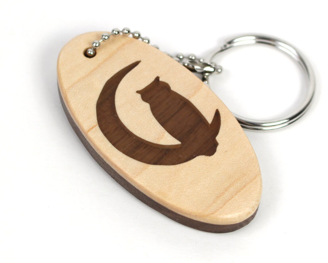 Owl and Moon Key Chain Wood Owl Key Ring Woodland Key Ring - Etsy