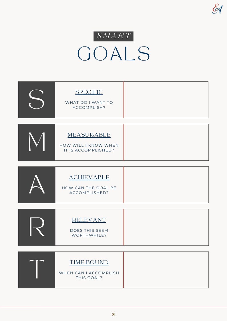 SMART Goals Worksheet Printable | Goal Setting Template | Executive ...