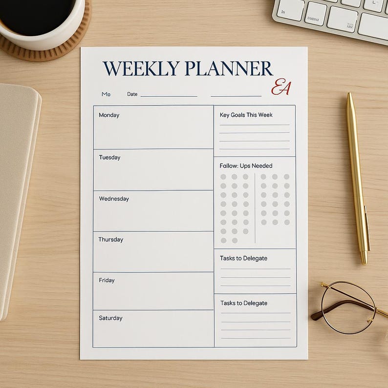 Executive Weekly Dashboard | Executive Assistant Organizer | Delegate ...