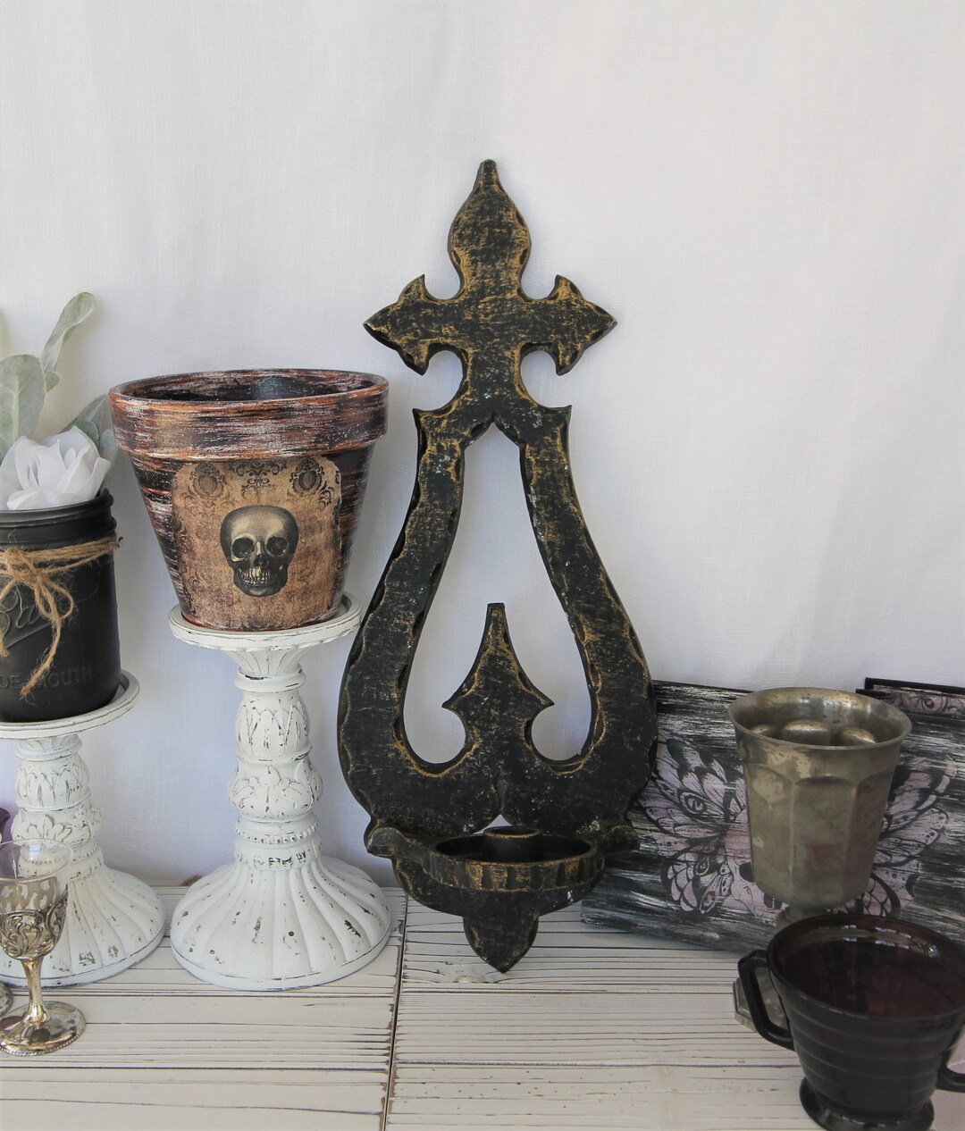 Gothic Medieval Look Vintage Iron Wall Mount Candlestick Candle Holder ...