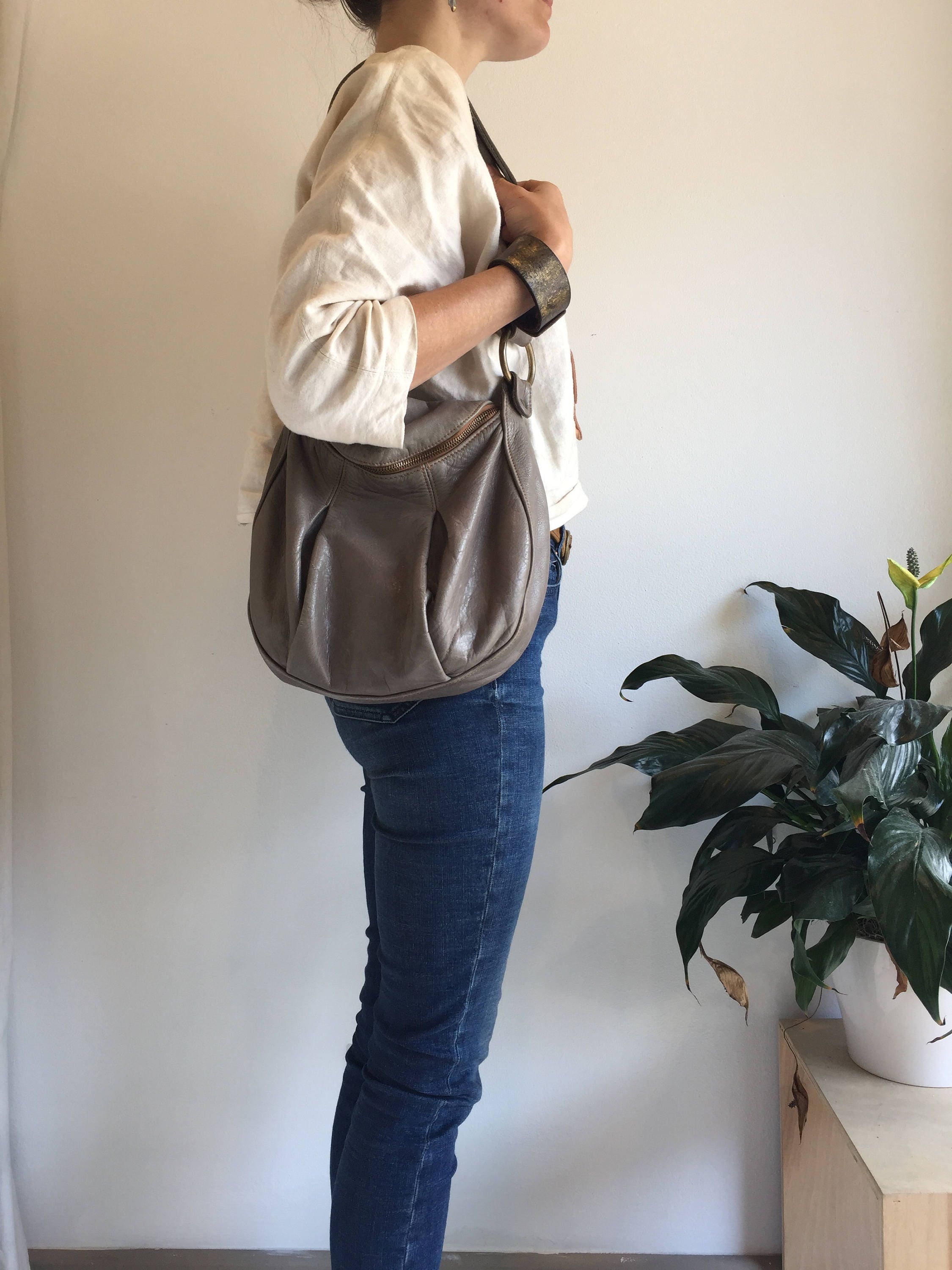 Grey Leather Handbag Made to Order Bag Pleated Leather Bag Grey Leather ...