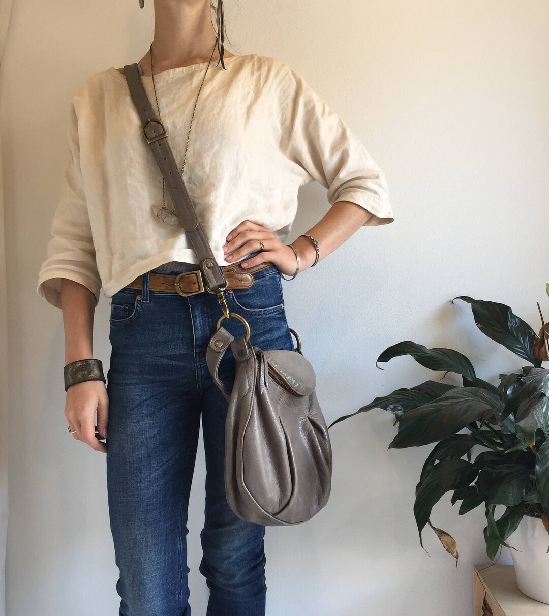 Grey Leather Handbag- Made to Order Bag- Pleated Leather Bag- Grey ...