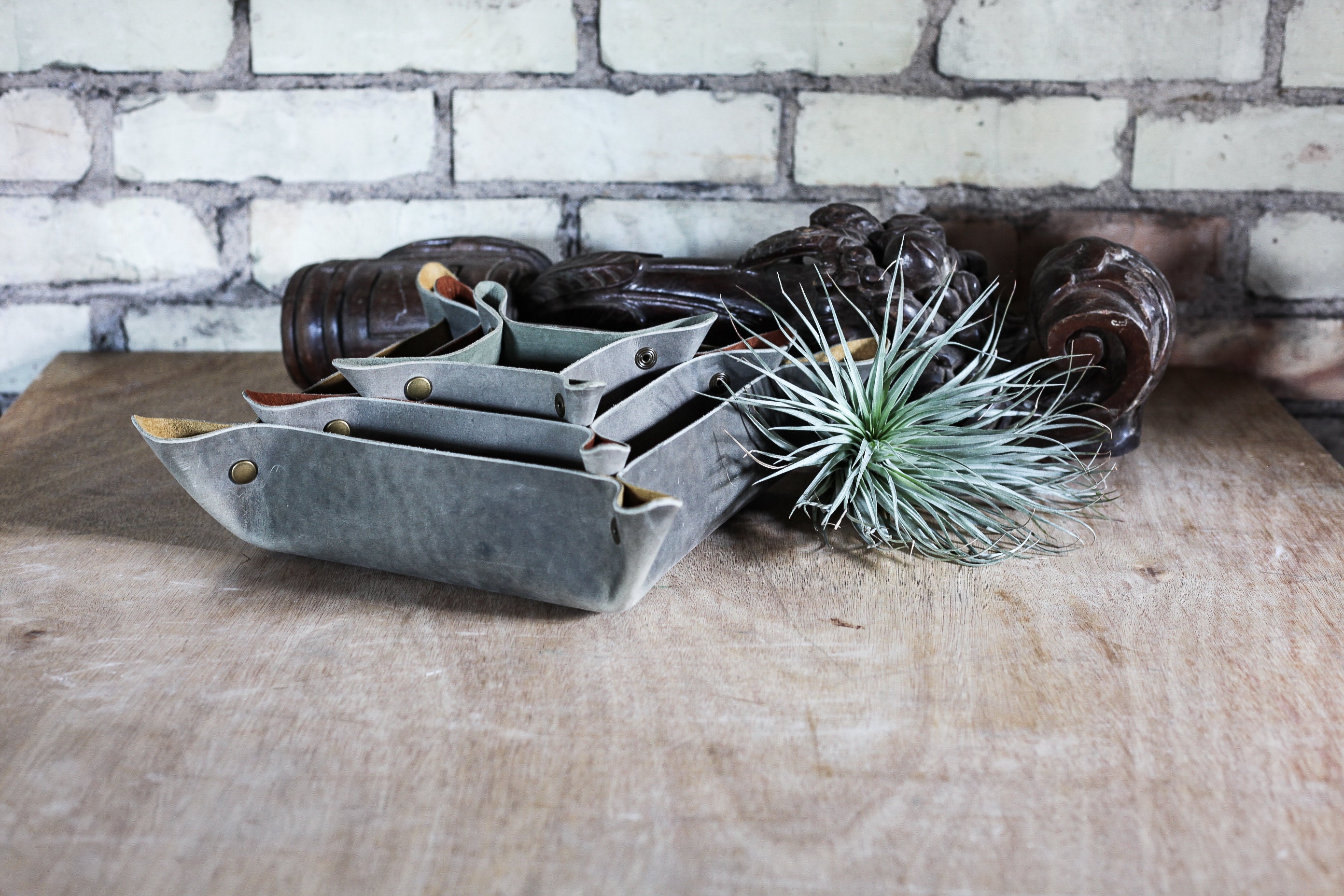 Nesting Leather Catch All Set- Leather Valet- Leather Organizer ...