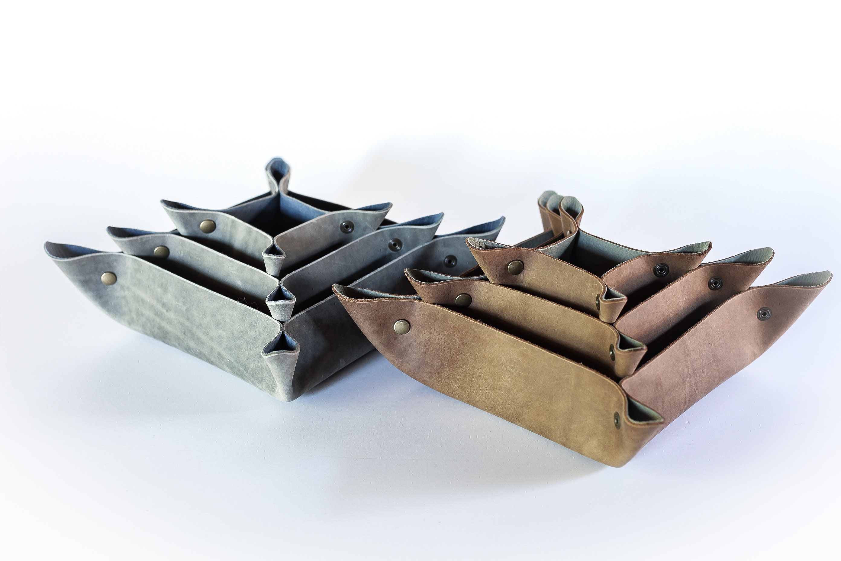 Nesting Leather Catch All Set- Leather Valet- Leather Organizer ...