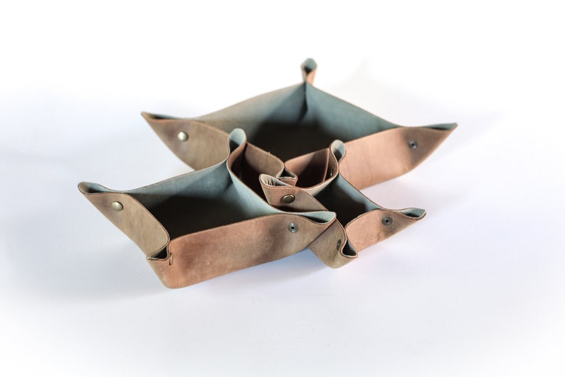 Nesting Leather Catch All Set- Leather Valet- Leather Organizer ...