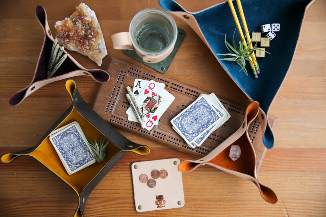 Large Leather Dish Leather Coffee-table Dish Leather Remote - Etsy