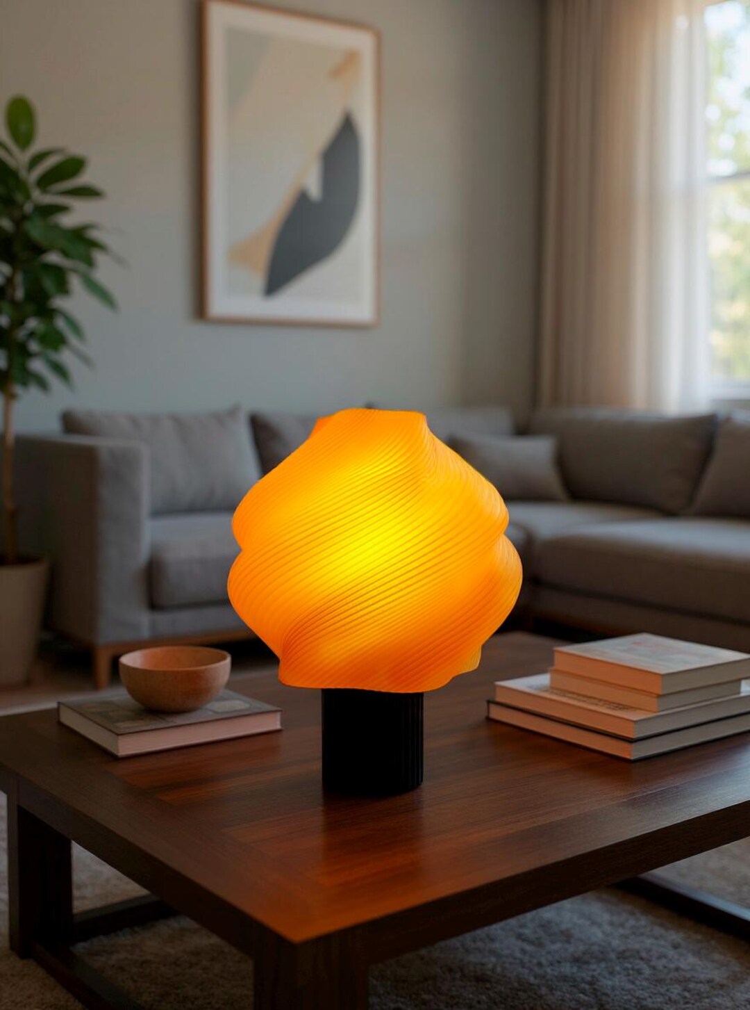 Amber Flow - Organic Spiral Table Lamp With Warm Orange Translucent ...