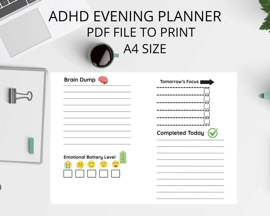ADHD Evening Planner Printable | To-do List for Neurodivergent Adults ...