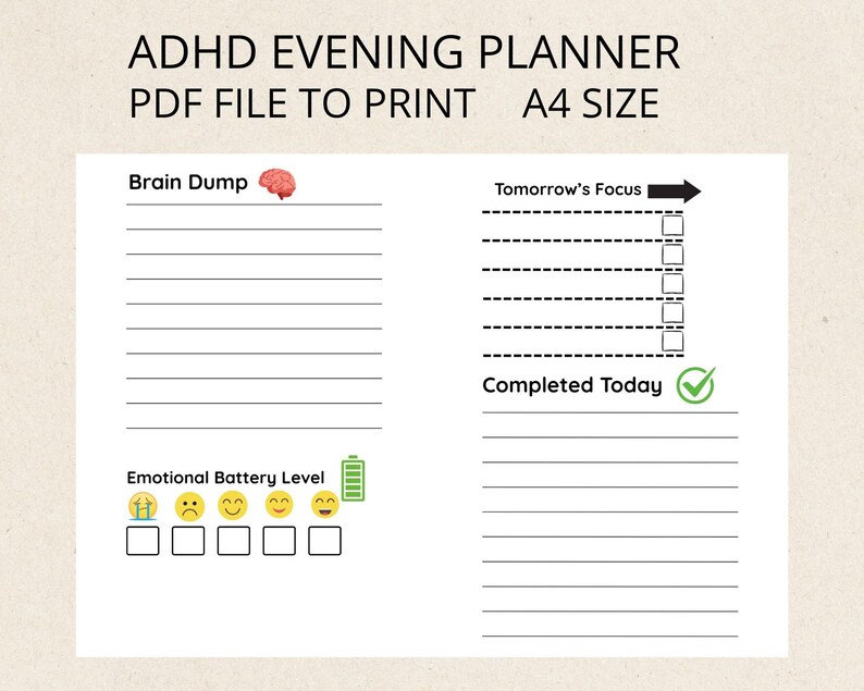 ADHD Evening Planner Printable | To-do List for Neurodivergent Adults ...