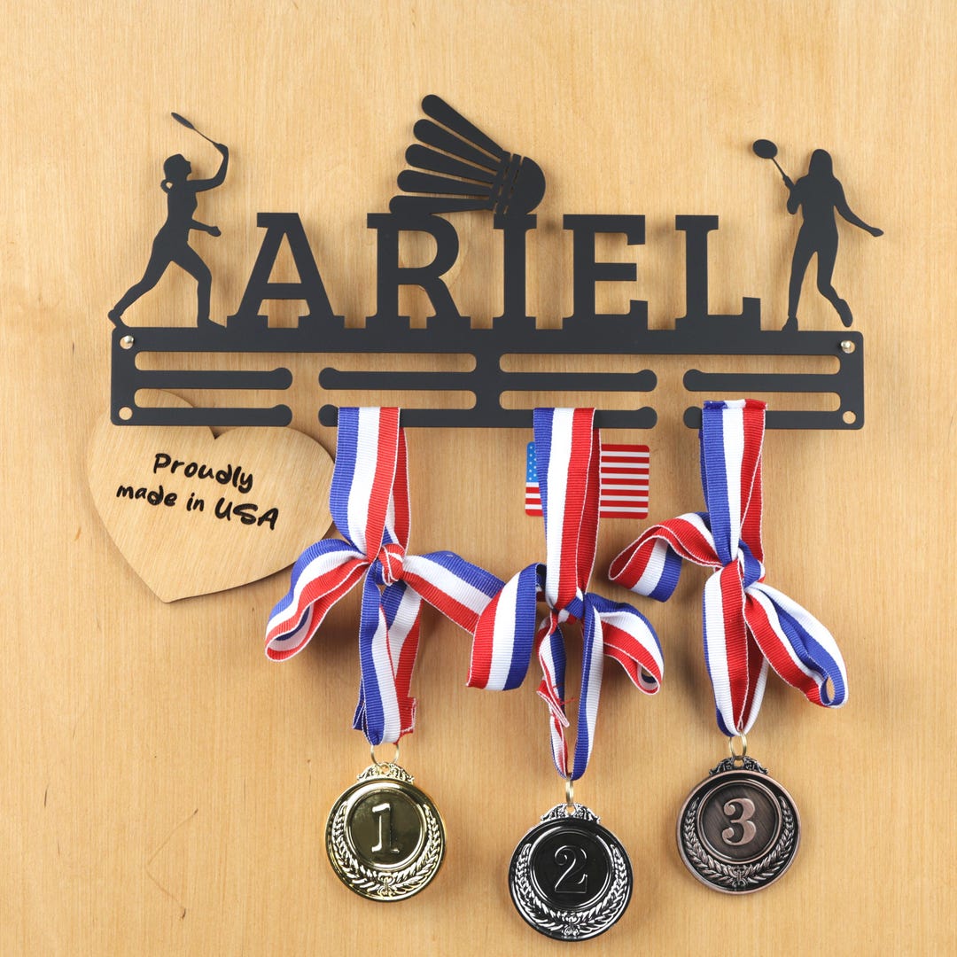 Personalized Badminton Medal Holder for Women | Custom Name Medal Rack ...
