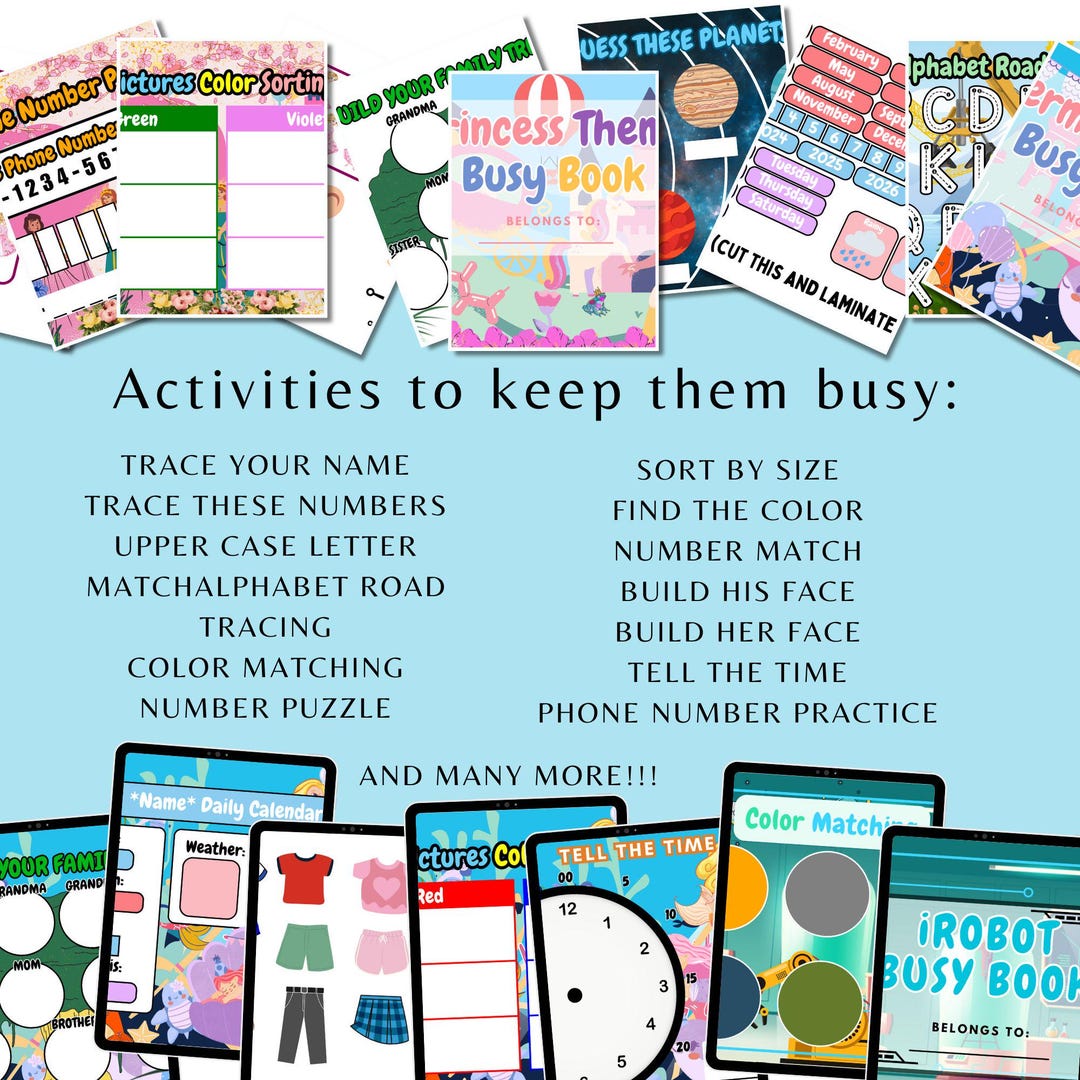 Kindergarten Busy Book, Learning Activity for Kids, Homeschool Study ...
