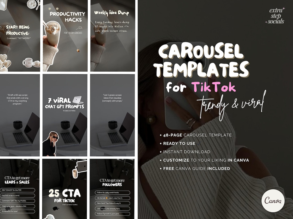 Tiktok Carousel Templates for Coaches: Editable Canva Kit - Etsy
