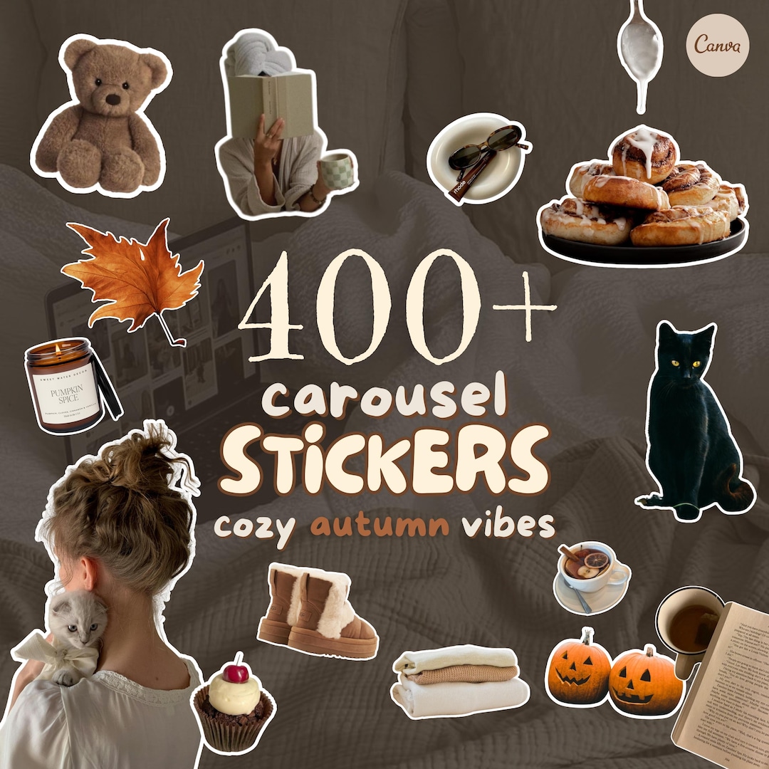 400+ Cozy Autumn Aesthetic Canva Stickers | Viral Carousel Sticker Pack ...