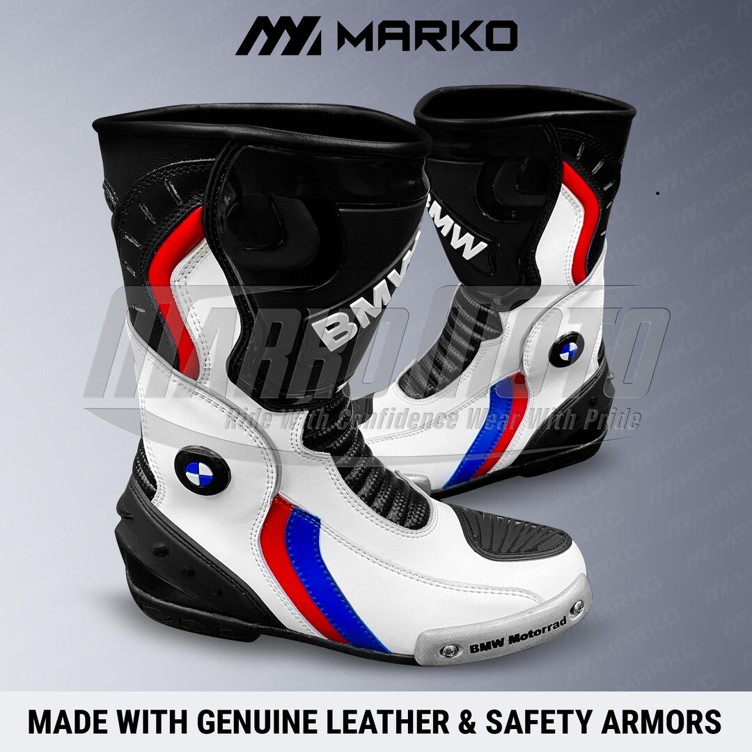 BMW Motorrad Motorcycle Racing White Leather Boots, Motorcycle Race ...