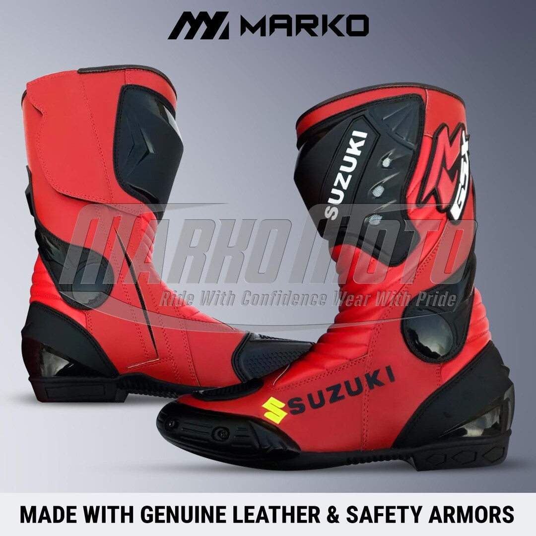 Suzuki GSX-R Racing Leather Motorcycle Boots: Enhanced Ankle Support - Etsy