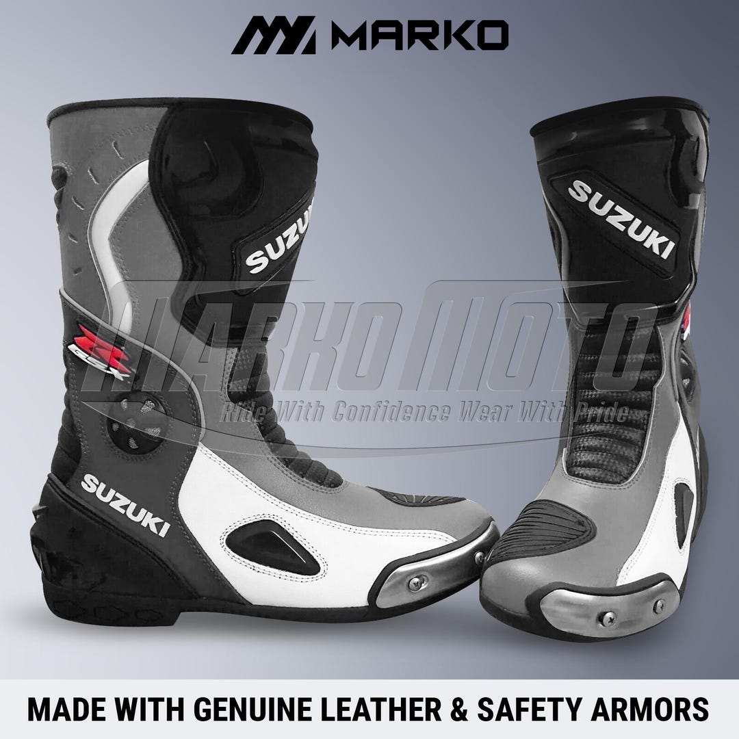 Suzuki GSX-R Leather Motorcycle Racing Boots: Enhanced Ankle Support - Etsy