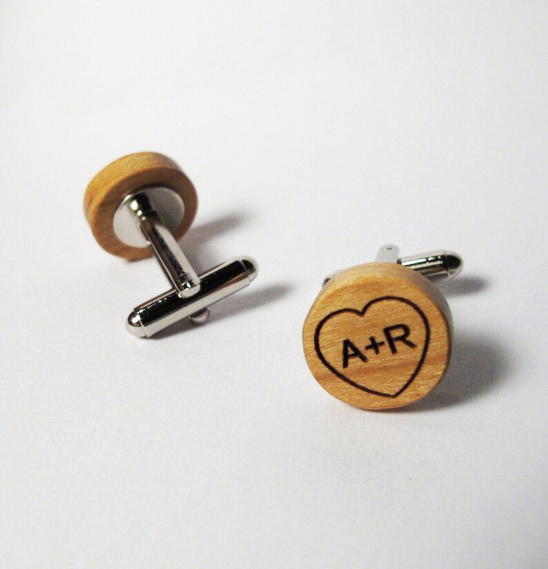 Carved Initials in Heart Wood Cuff Links Custom Letters | Etsy