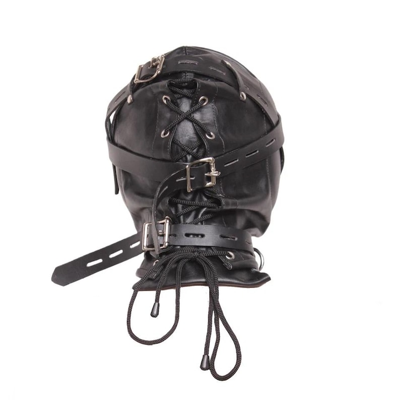 Leather Bondage Face Hood Sensory Deprivation Gimp Mask Adjustable Head ...