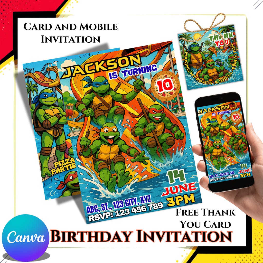Editable Ninja Birthday Invitation | Editable Turtles Pool Party Invite ...