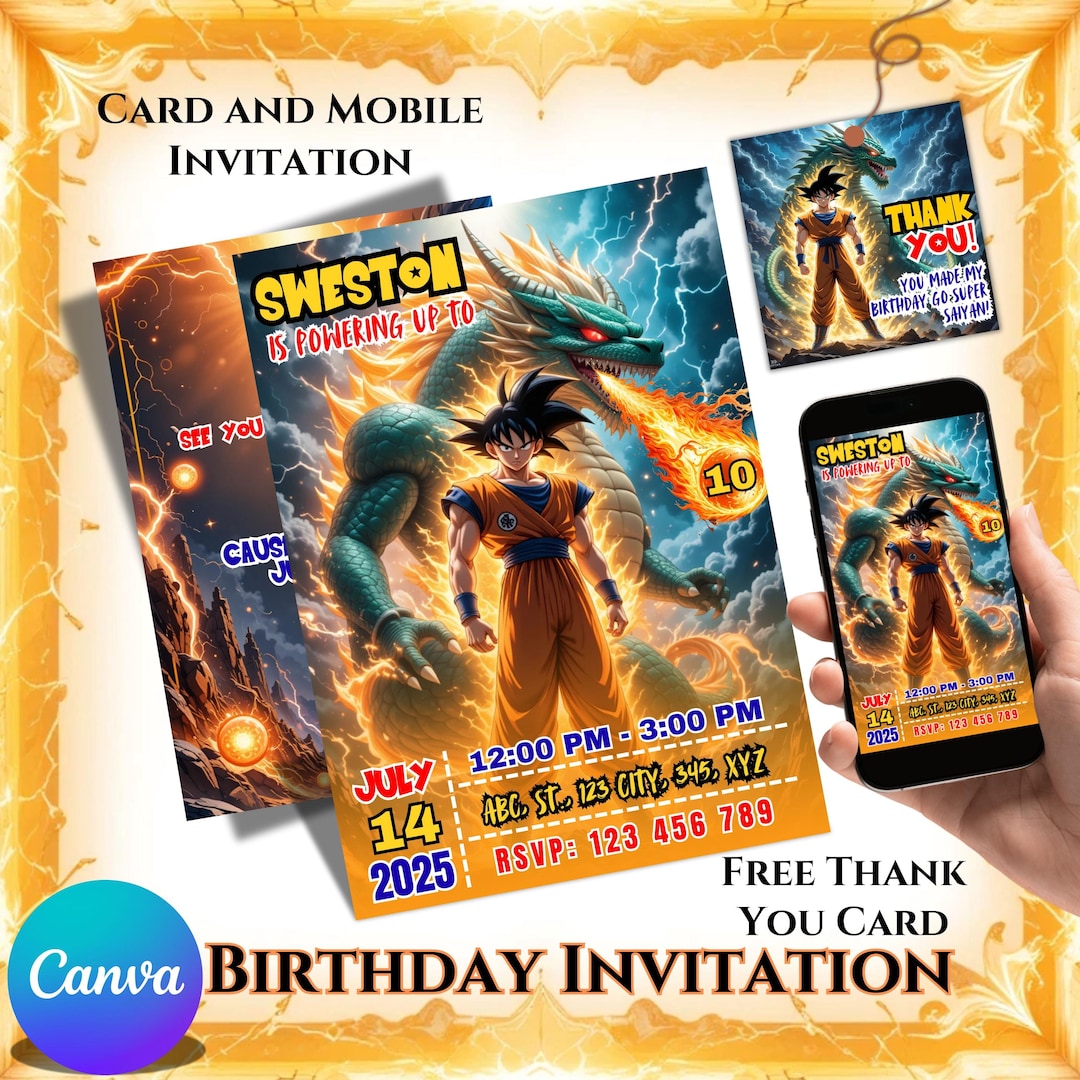 Editable Dragon Ball Birthday Invitation | Printable Anime Party ...