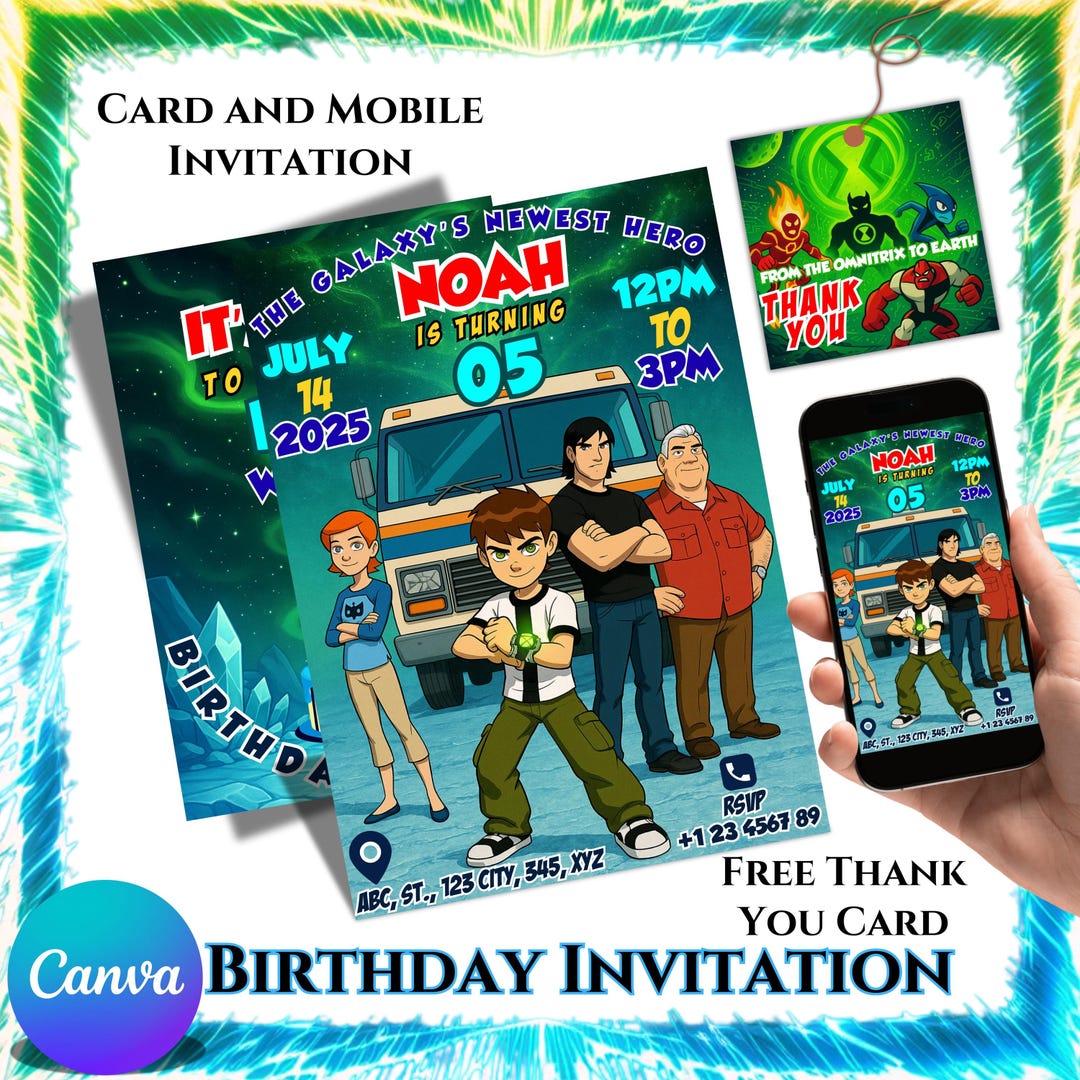 Editable Ben 10 Birthday Invitation | Ben10 Party Invitation ...
