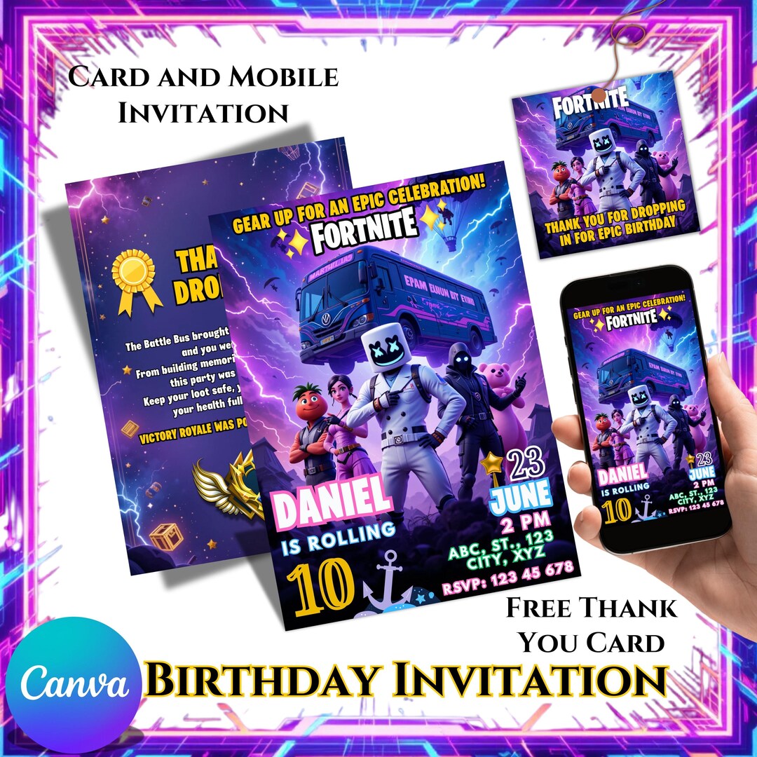 Editable Fort Night Birthday Invitation | Fort Game Party Invite ...