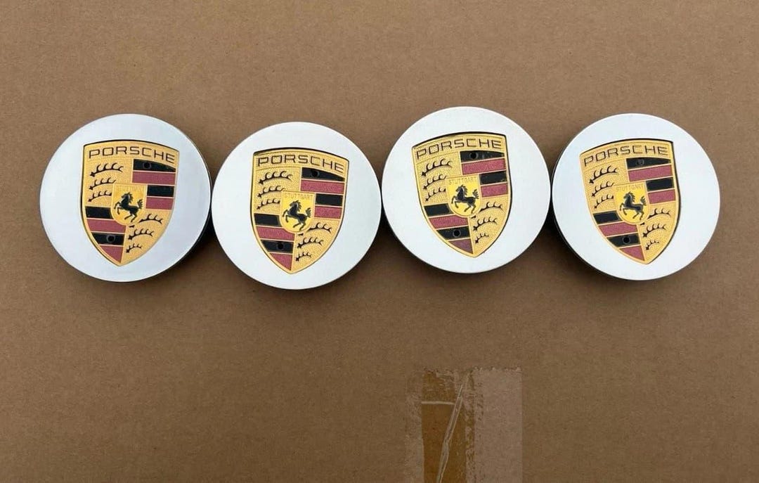 Set of 4 Silver 76mm Porsche Center Caps – Fits 911, Cayenne, Panamera ...