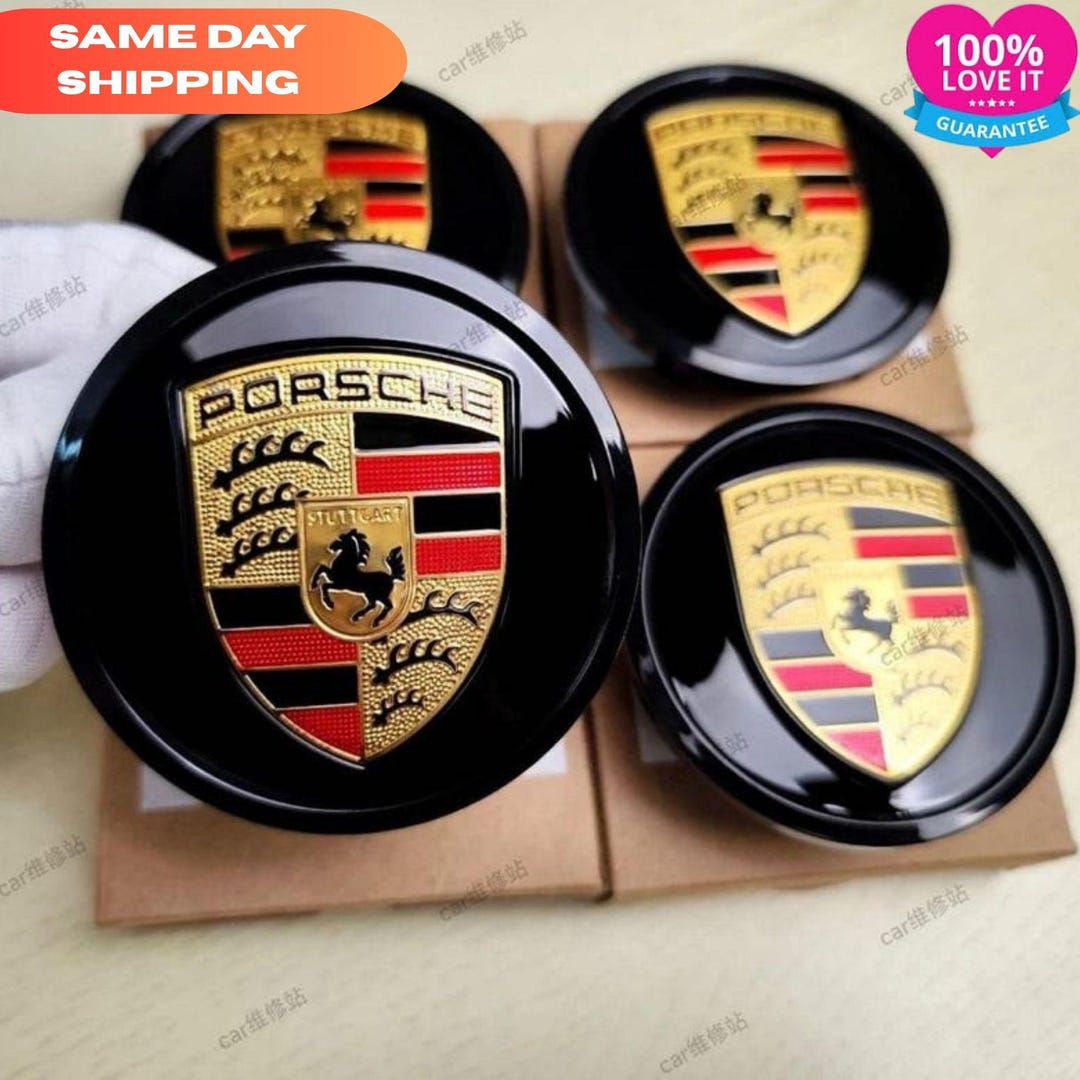Gloss Black Porsche Wheel Center Hub Caps (76mm) - Set of 4 Hub Caps ...