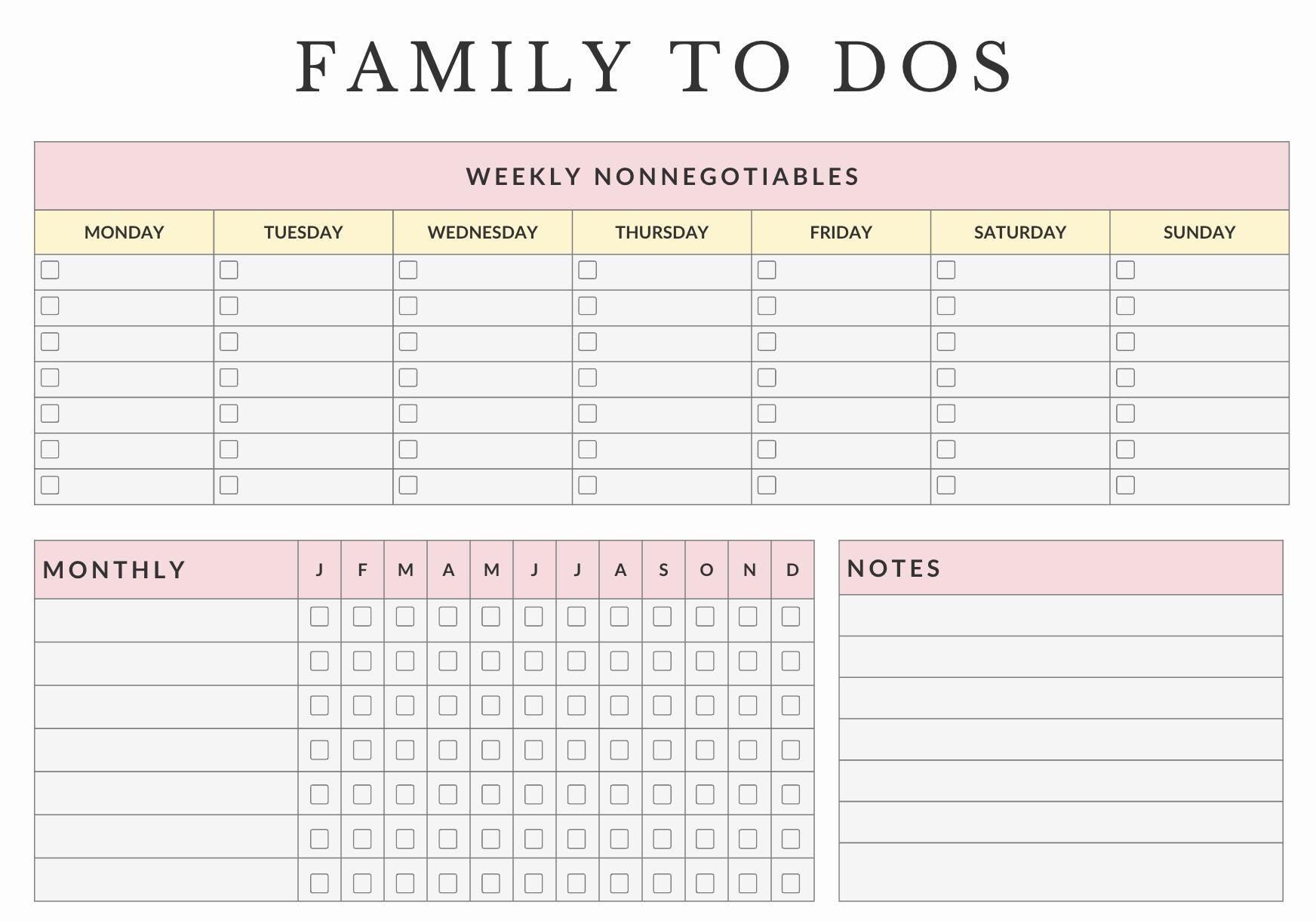 Printable Family To-do List & Organizer - Weekly/monthly - Etsy