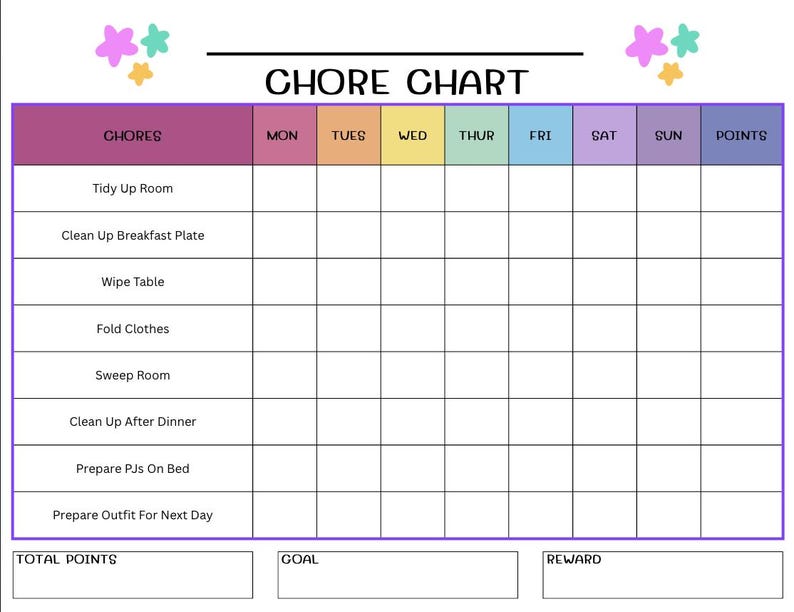 Printable Kids Chore Chart • Instant Download - Etsy