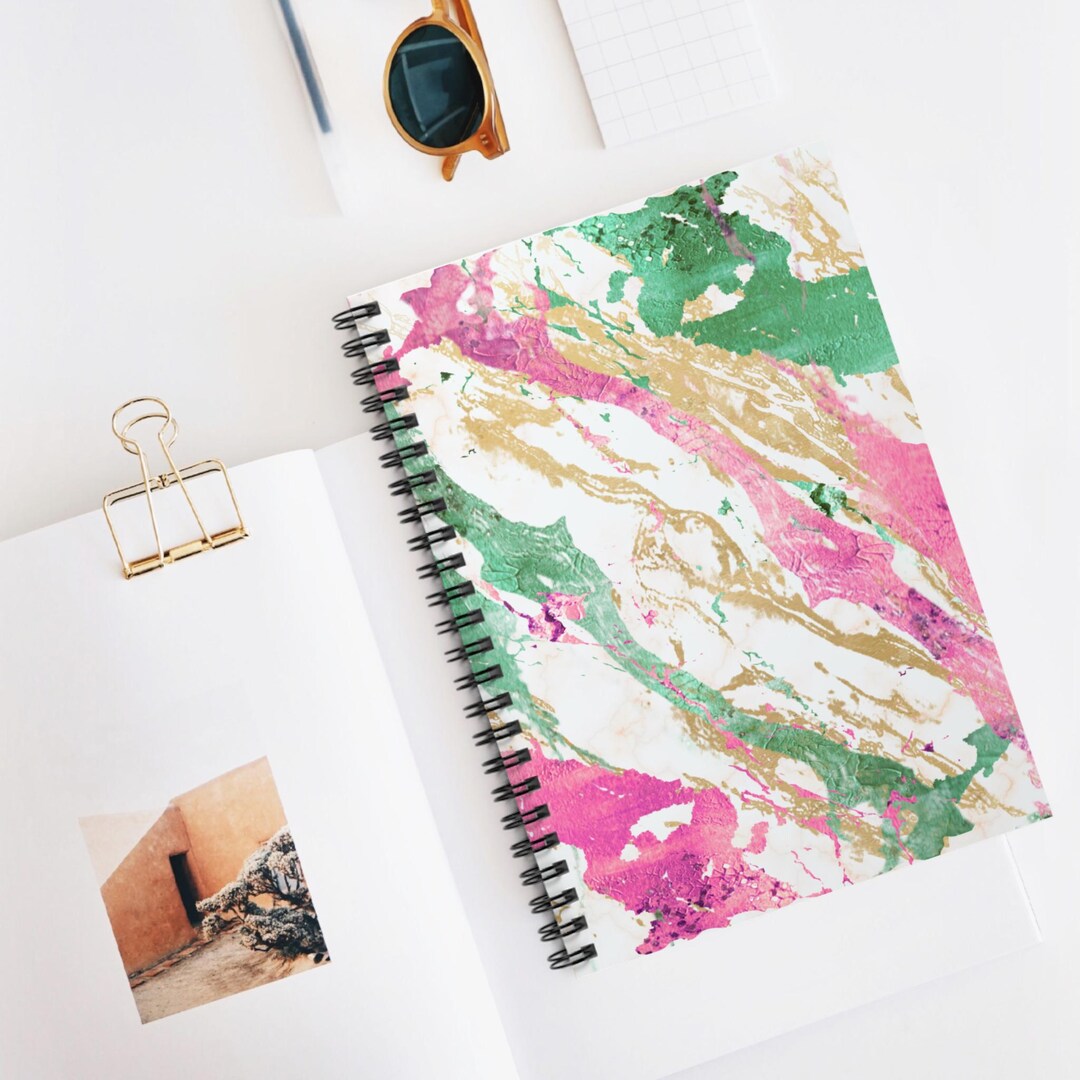 Pink Green Gold Marble Spiral Notebook: Ruled Line Journal - Etsy