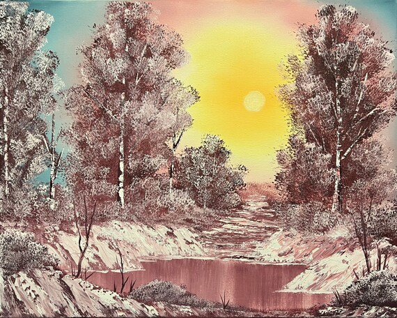 Bob Ross Style Original Landscape Oil Painting winter Sun - Etsy